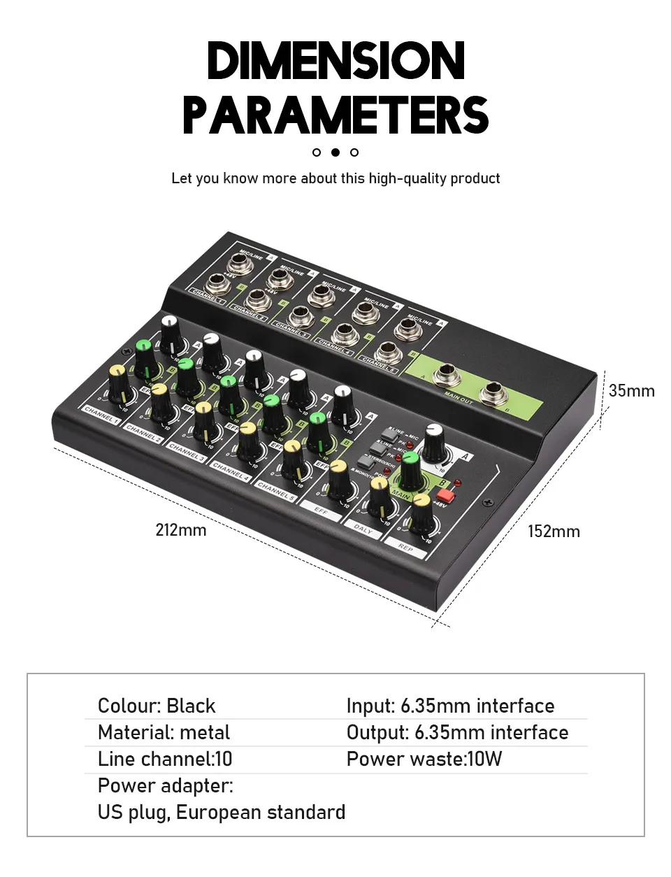 Digital Equalizer Mixer Console With Reverb & 48V Phantom Power 10 ...