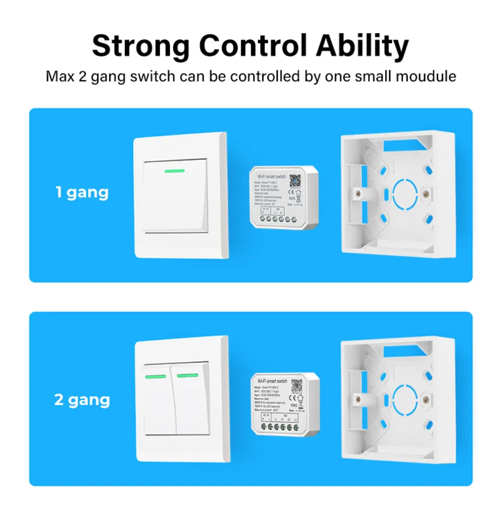 Smart Life Light Switch Module: 2 Gang WiFi Mini DIY Light Switch ...
