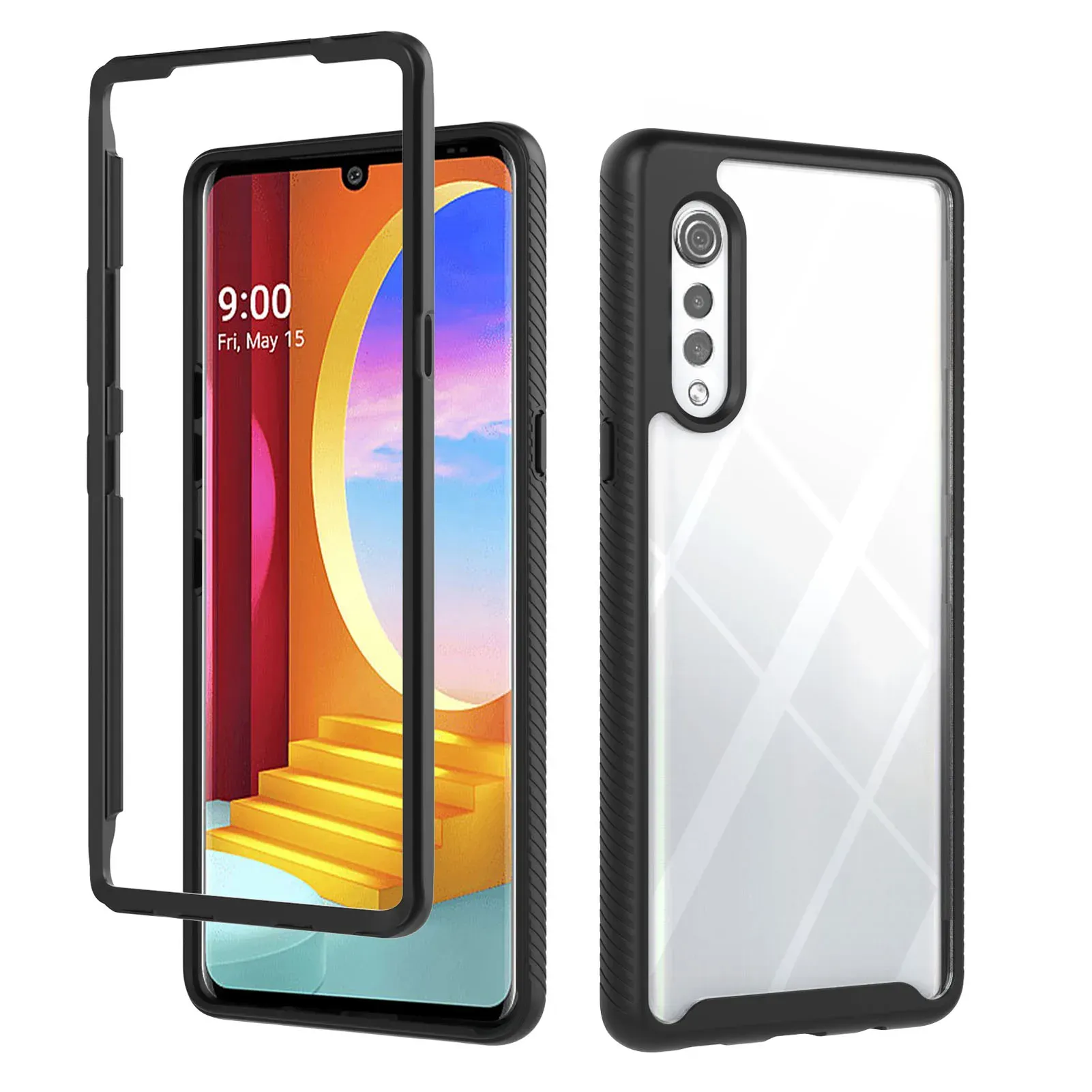 2-in-1 Shockproof Rugged Case for LG Velvet, TPU Bumper, Plastic Back ...