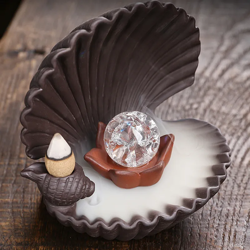 Shell-Shaped Backflow Incense Burner with RGB LED - Ceramic Holder ...