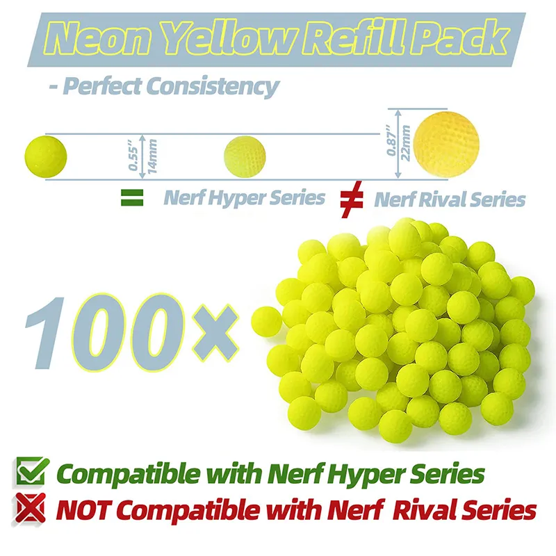 Nerf Guns Ball Bullets: 100 Round Refill Pack For Hyper Blasters Stock ...