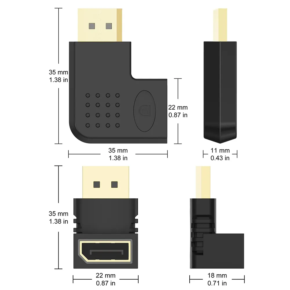4K Displayport 1.4 Adapter, 90° Angled Male to Female Converter for ...