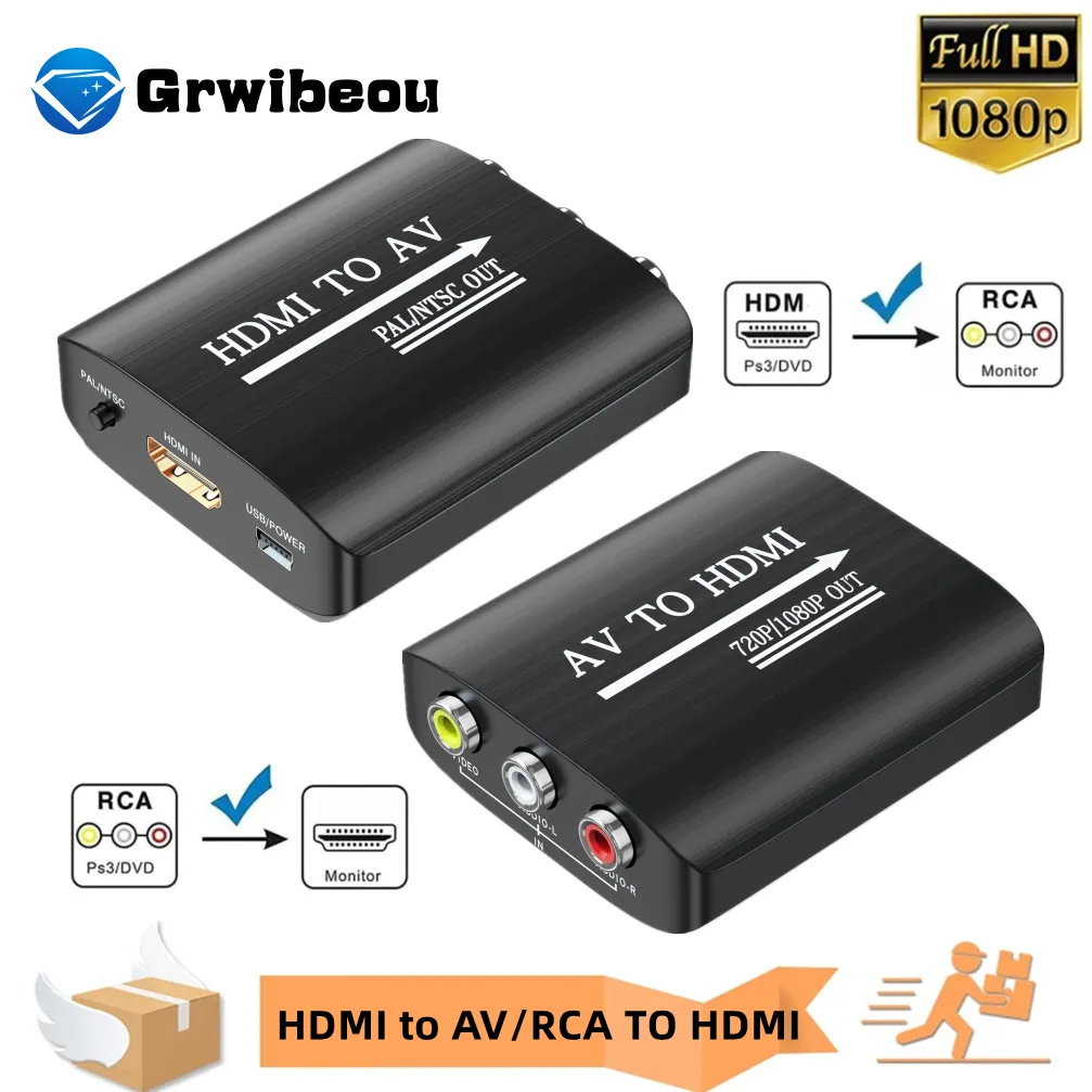 1080P HDMI-compatible AV RCA CVSB L/R Video Scaler Adapter HD Video Box ...
