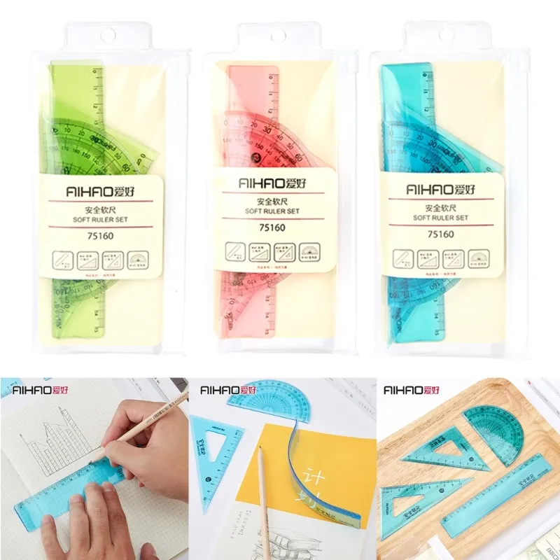 School Supplies 4-Piece Math - Clear Plastic Ruler, Protractor ...