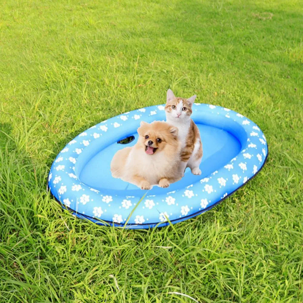 Dog Flotation Inflatable Pool Raft: Portable Paw Print Pet Floating Bed ...
