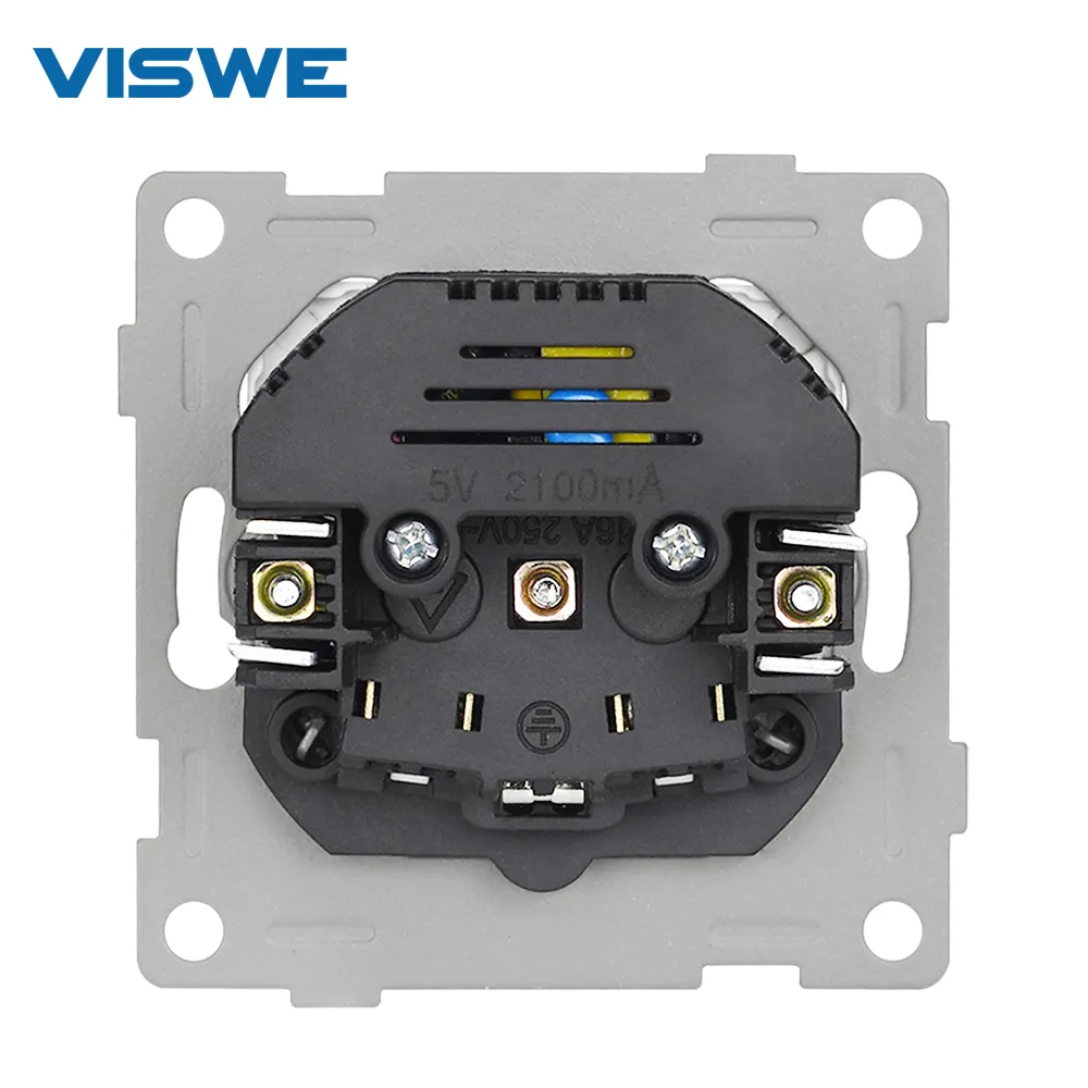 VISWE 220V Glass Panel EU Electrical Outlet w/ Dual USB Ports, Tempered ...