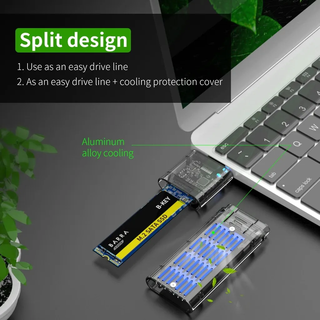 M.2 SATA External SSD Enclosure USB 3.0 Hard Drive Case For 5Gbps ...