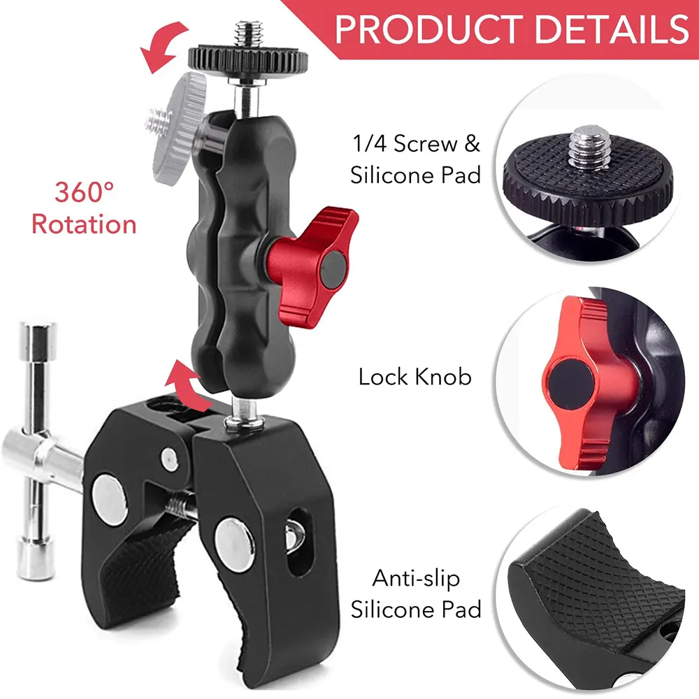 DSLR 360 Ballhead Tripod Mount Clamp Waterproof Weatherproof Camera ...