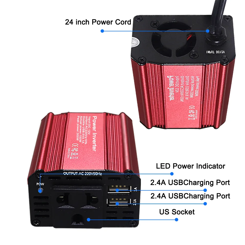 300W Dual USB Car display port hdmi adapter Converter with 150W Full ...