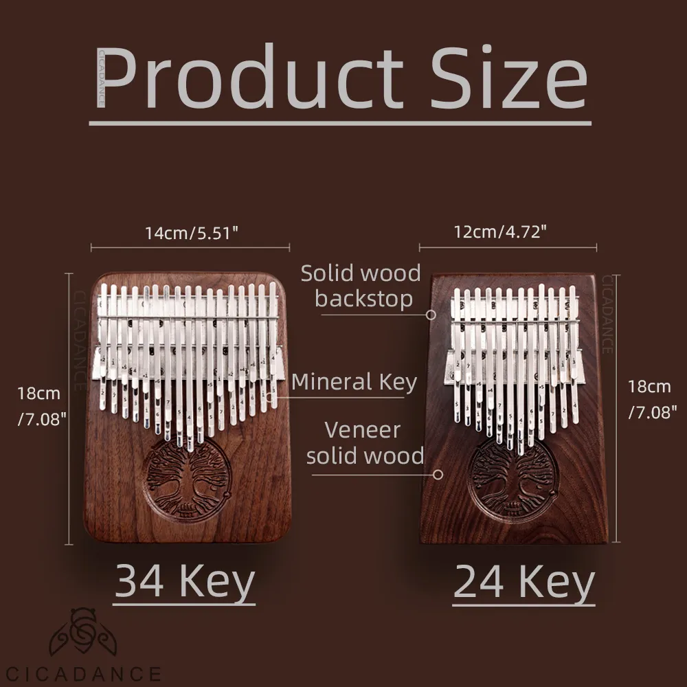 Professional 24 Key Kalimba Thumb Piano Double Layer Black Walnut ...