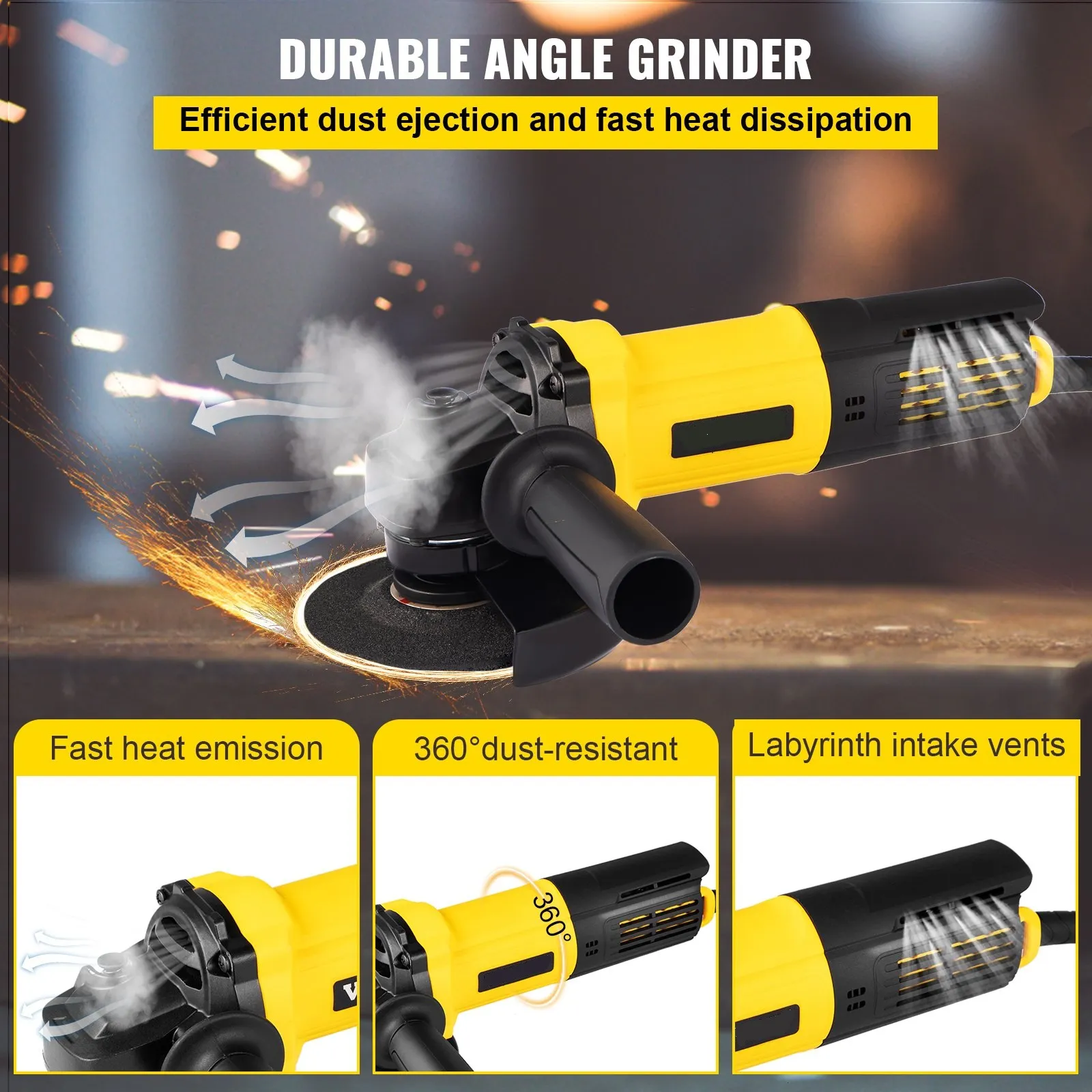 11A Powerful Angle Grinder Tool with Rotational Guard, Paddle Switch ...