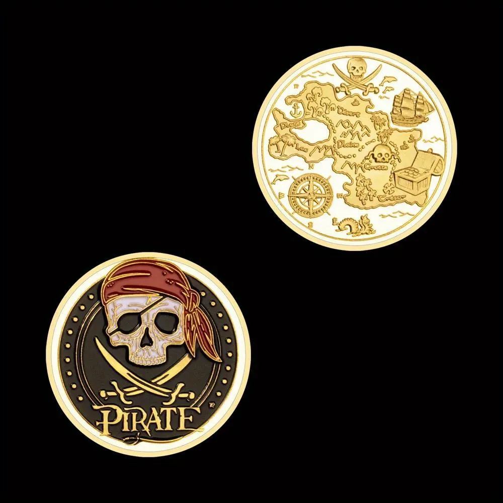 Pirate Treasure Map Souvenir Coins Gold Plated Commemorative Lucky ...