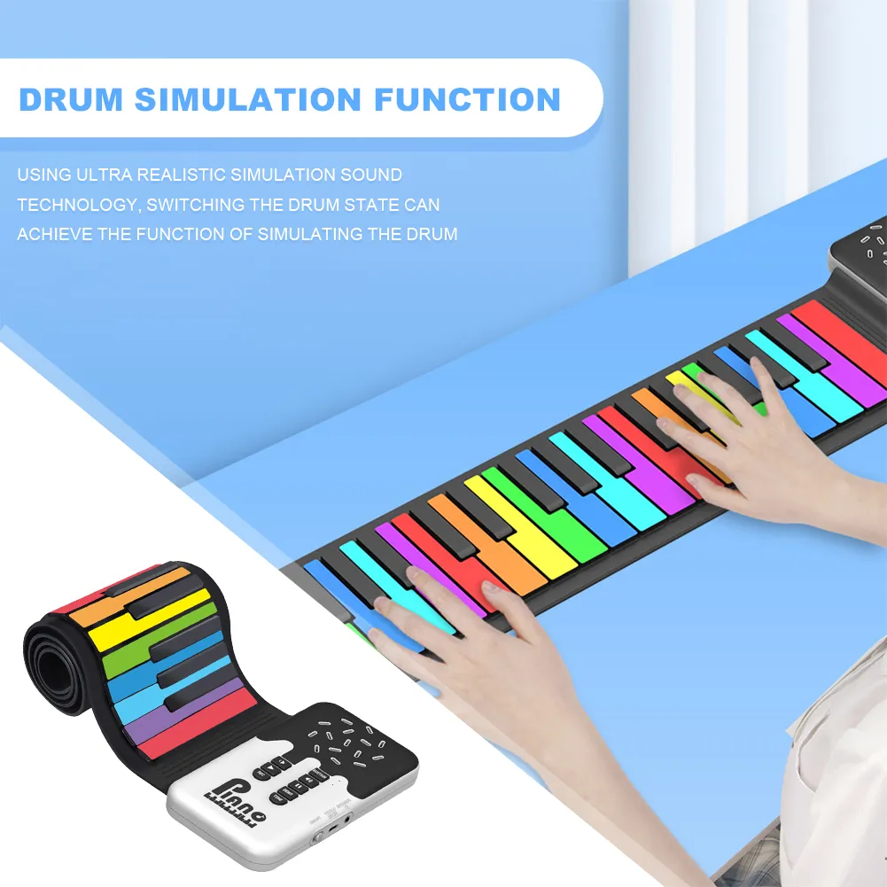 Foldable 49-Key Multicolor Hand Roll-Up Electric Piano for Kids Learning and Musical Fun from ...