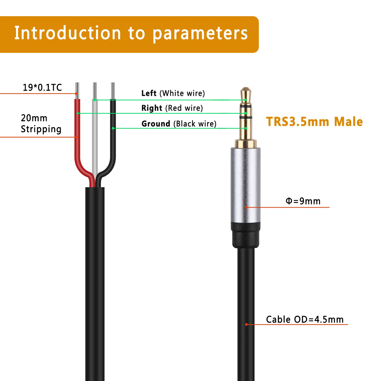 3.5mm Male TRS Plug to Bare Wire Open End aux to aux cable - 3 Pole ...
