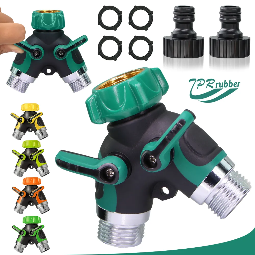 Heavy-Duty 2-Way Metal Garden Hose Splitter with Rubberized Grip ...