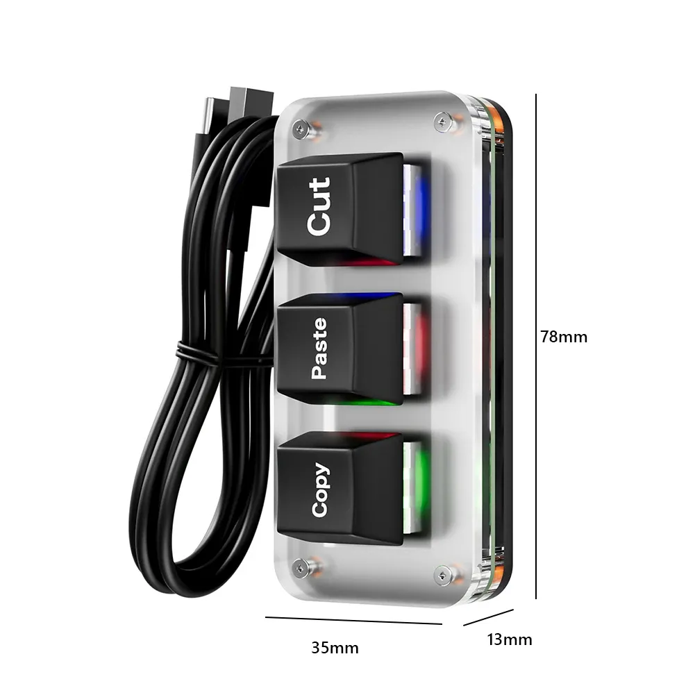 RGB Mini Cut Copy Paste Keyboard Hotswap 3 Key Ctrl X C V Shortcut One ...