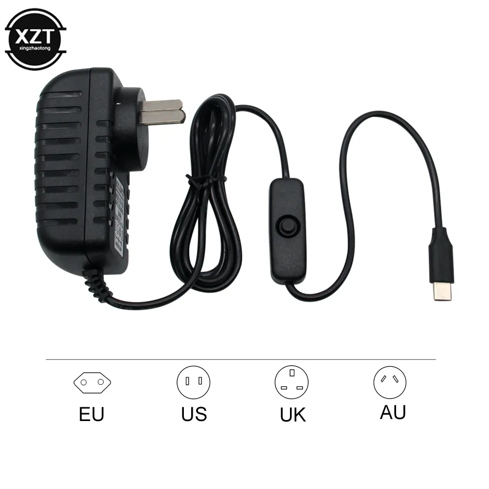 Raspberry Pi 4 Power Supply 5V 3A Adapter With On/Off Switch USB Type C ...