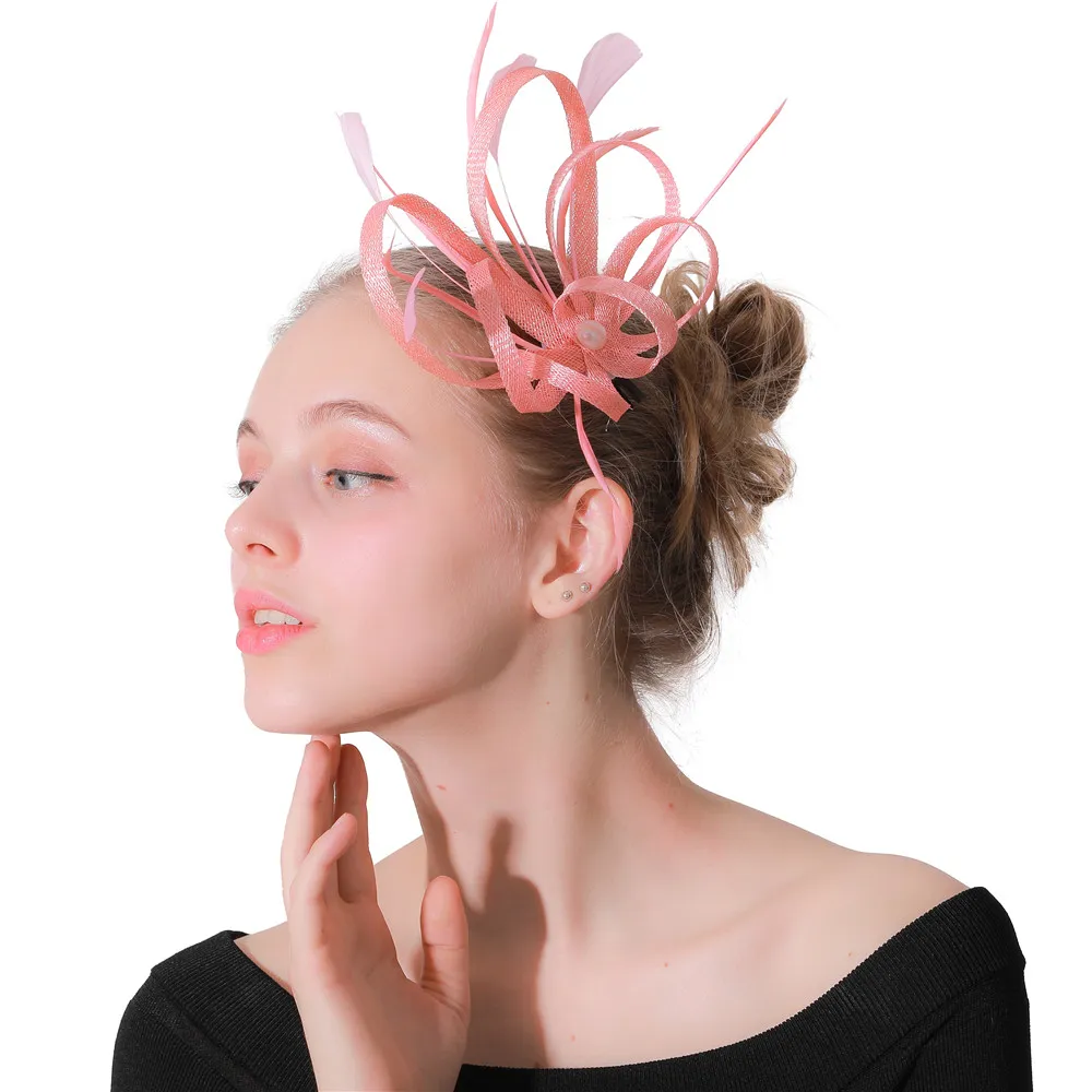 Pink Bowknot Chic Sinamay Fascinator Hair Pins Church Wedding Bridal ...