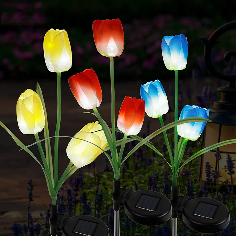 Outdoor Solar Pathway Lights: Solar Powered Tulip Garden Decorations ...