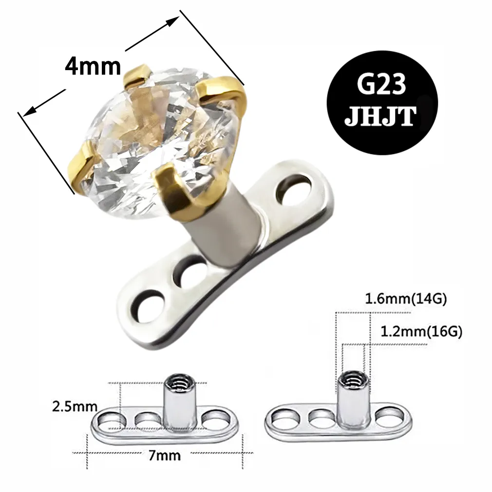 Surface Body Piercing Titanium Micro Dermal Anchor Base With CZ Gem Top ...