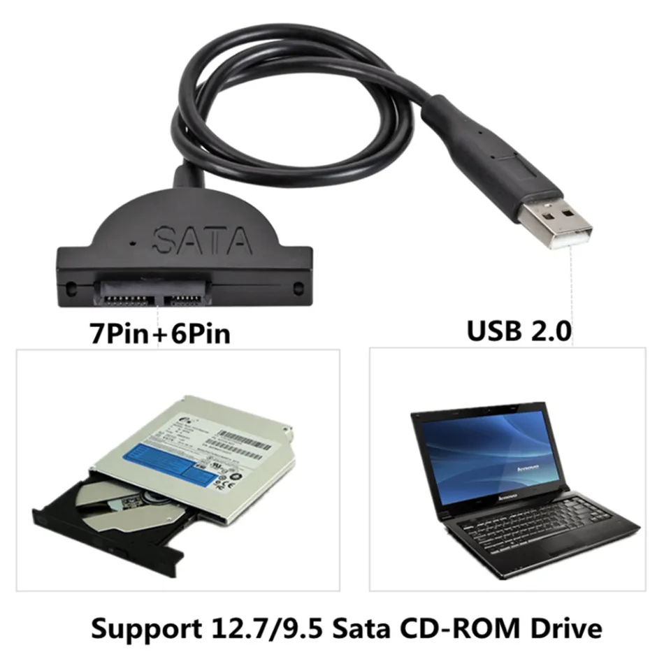 3-in-1 USB Charger Cable: Mini SATA II to USB 2.0 Adapter for Laptop CD ...