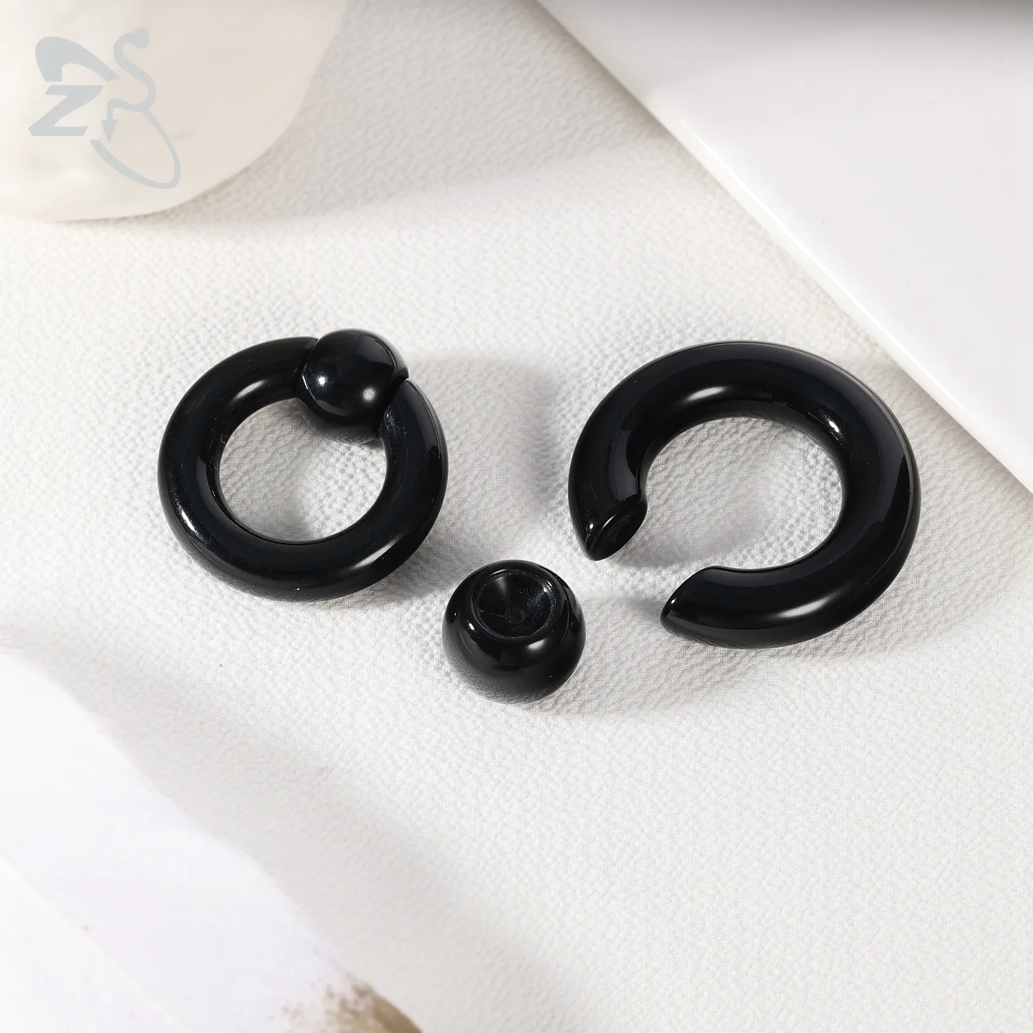 Captive Bead Acrylic Ear Plug & Tunnel Black Gauges Ear Stretchers 3 ...