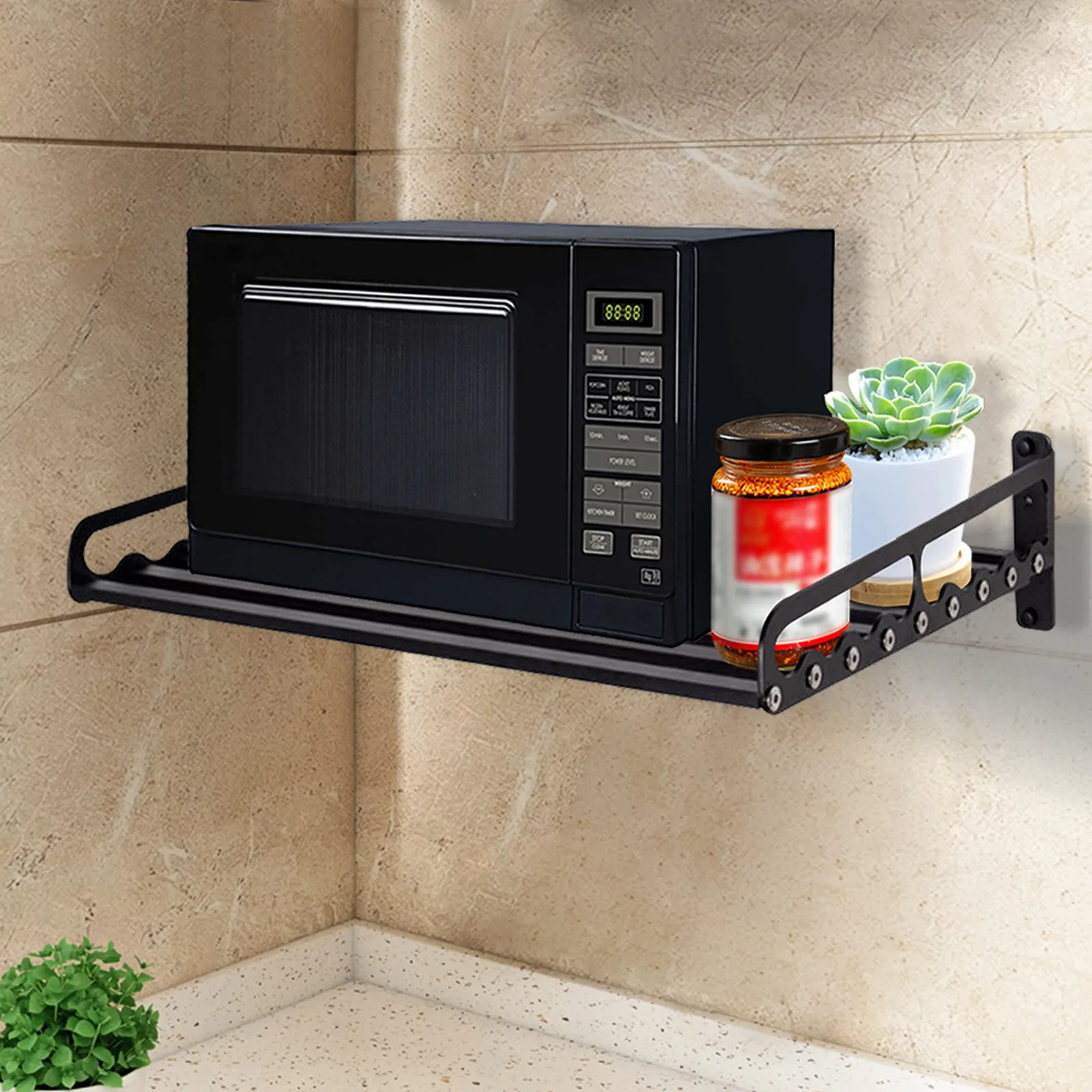 Wall Mount Microwave Oven Shelf Sturdy Steel Rack Organizer for Kitchen White