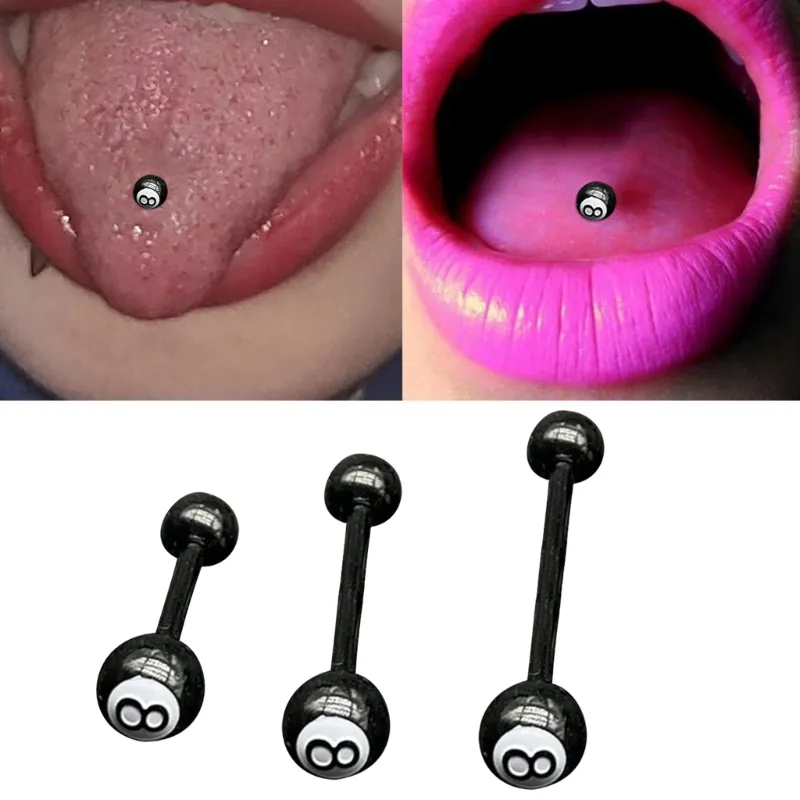 Unisex Black Number 8 Billiards tongue ring piercing Cool Body Piercing Jewelry for Men and Women Perfect Gift