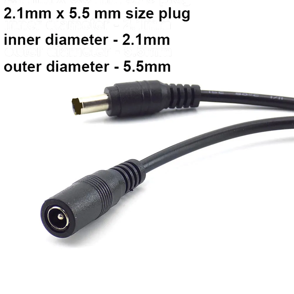 DC 12V Connector 5.5x2.1mm Male and Female DC Power Socket Jack Cable ...