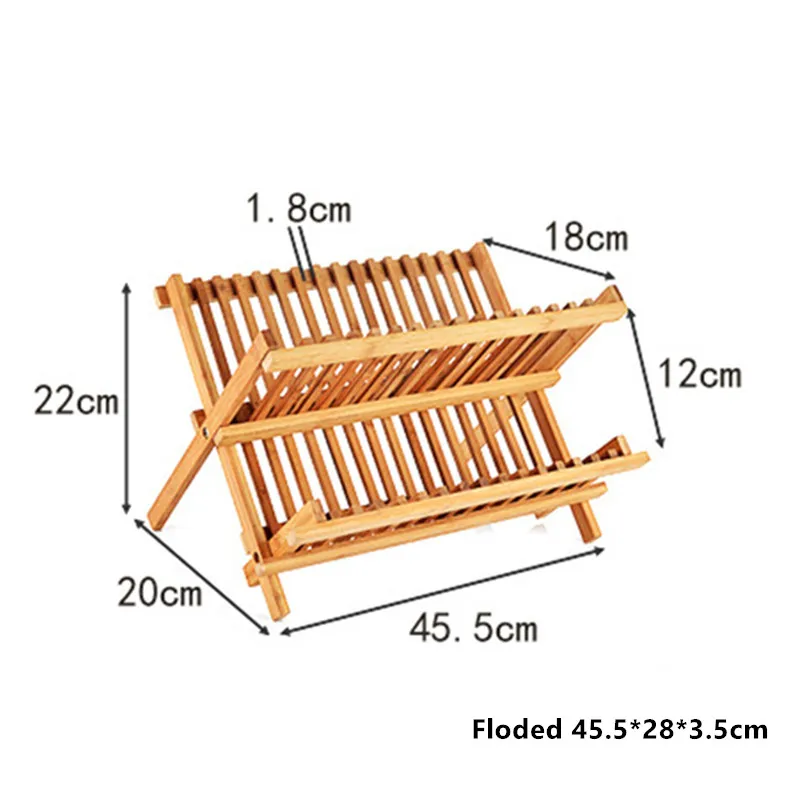 Collapsible Bamboo Dish Drying Rack - 2-Tier Folding kitchen ...