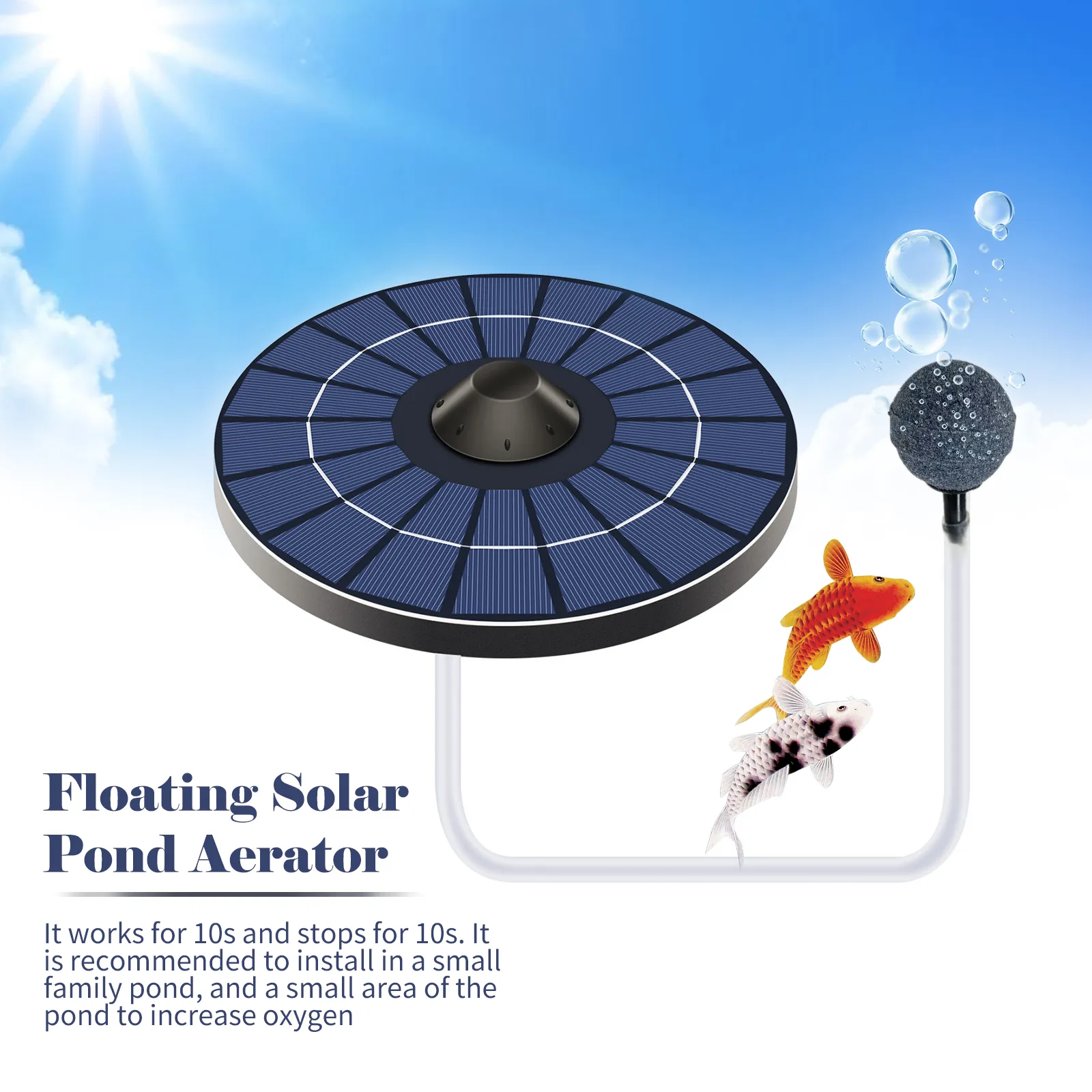 Floating Solar Pond water aerator with Air Hose and Bubble Stone for ...