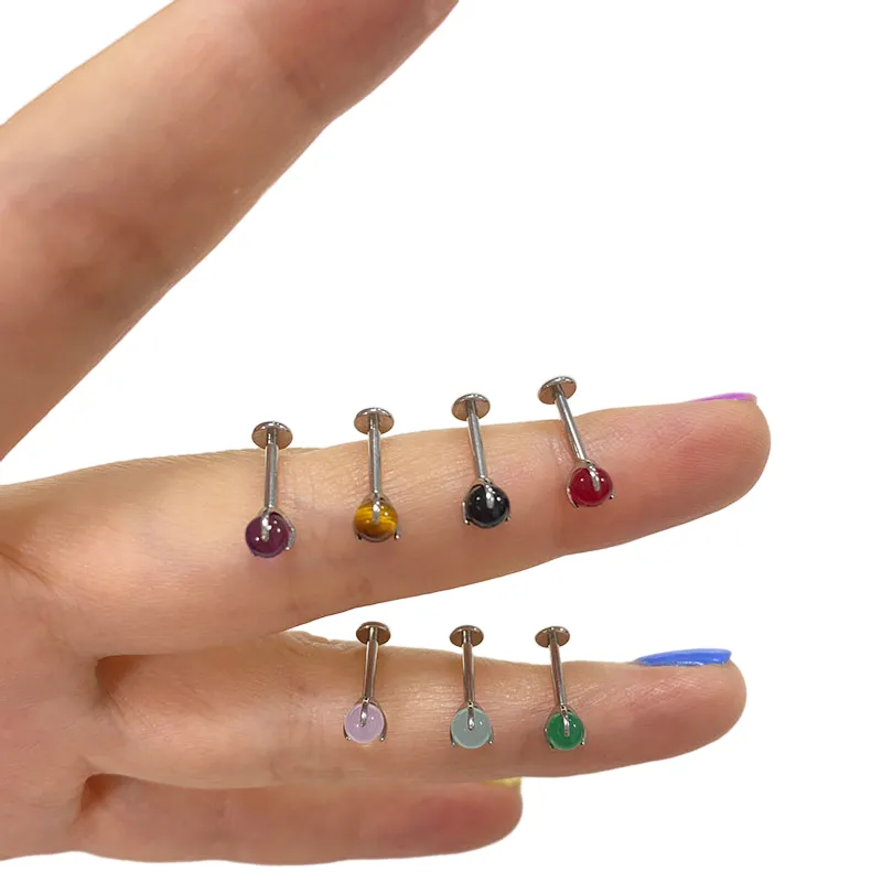 Titanium Sphericity Lip Studs with Semi-Precious Stone Labret Earrings ...