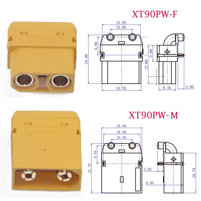 Amass XT90PW DC500V 45-90A Male/Female brass v gold Banana Bullet Plug ...