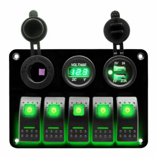 TYTXRV 5-Gang Control Switch Panel - Waterproof Blue LED Rocker ...