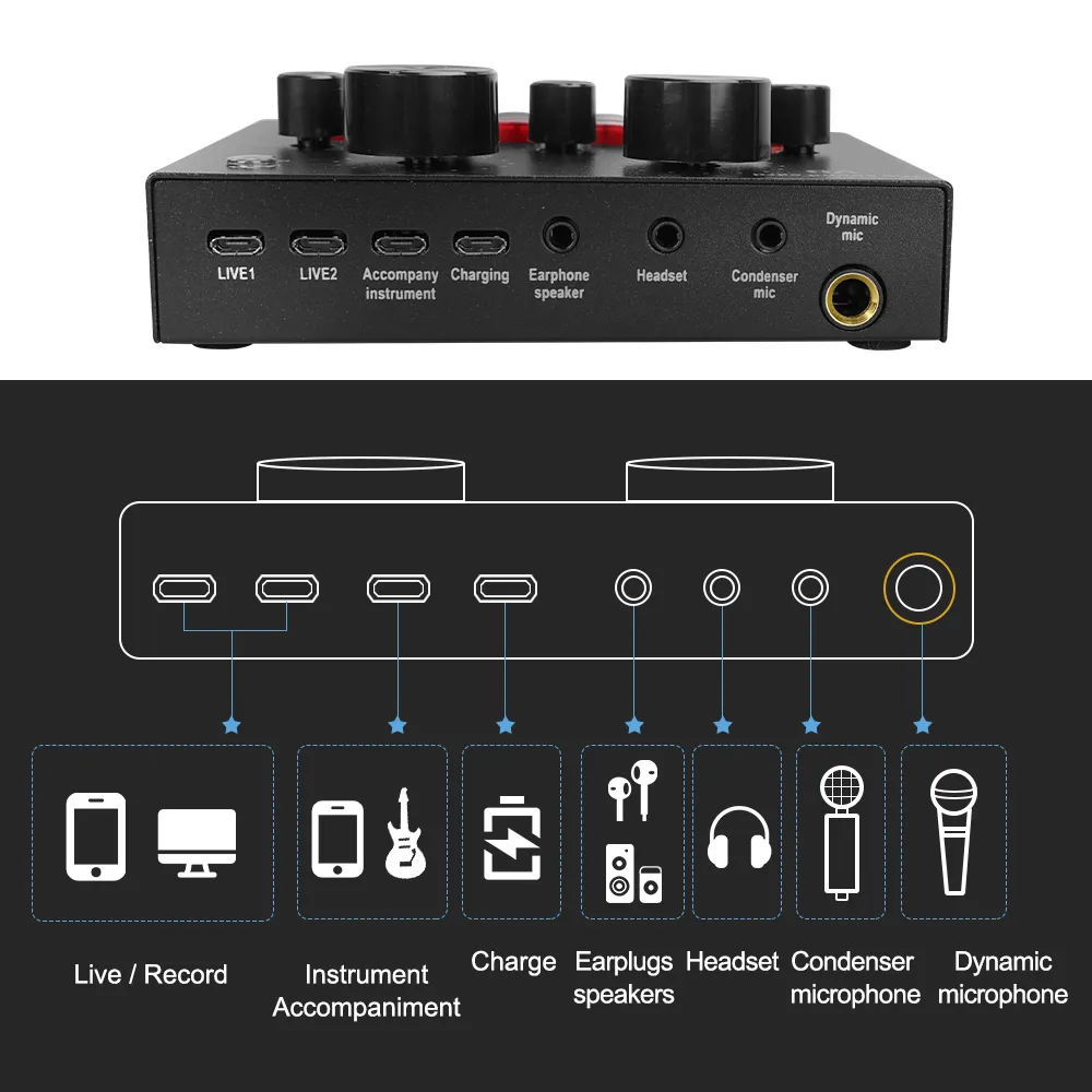 Professional 8-Piece Bm 800 Condenser Microphone Kit with V8 Sound Card ...