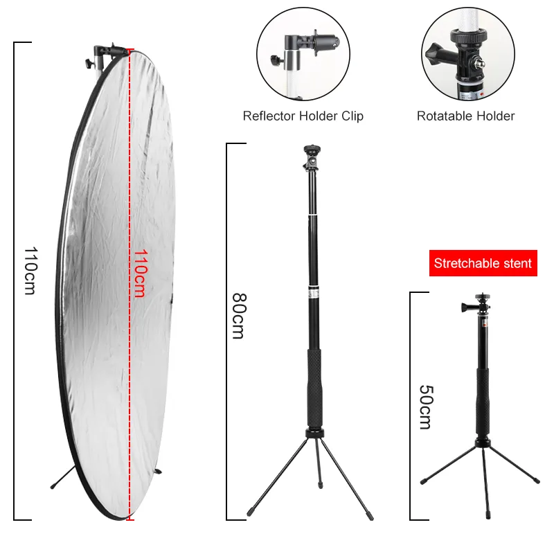 43'' Collapsible Light Reflector Kit w/ Clamp & Stand | 110cm ...