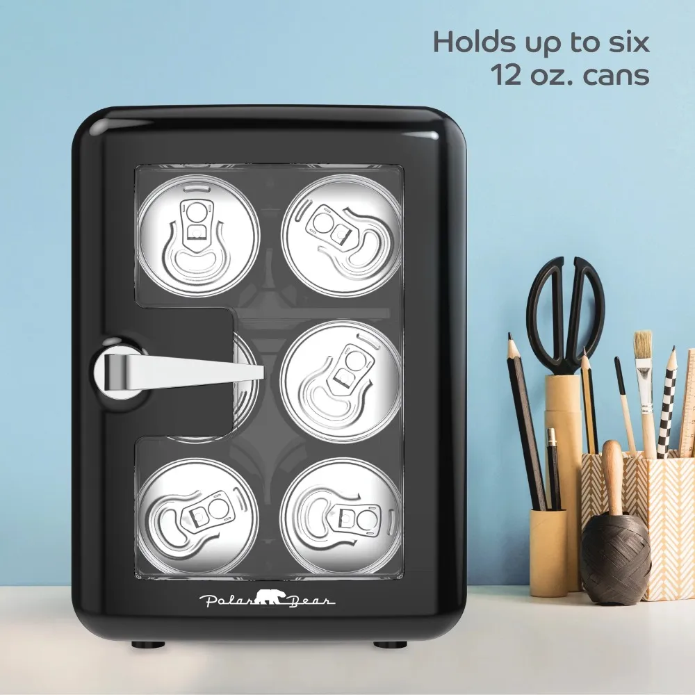Retro Mini Fridge Cooler | 6.5in 4L Compact Refrigerator| Integrated ...