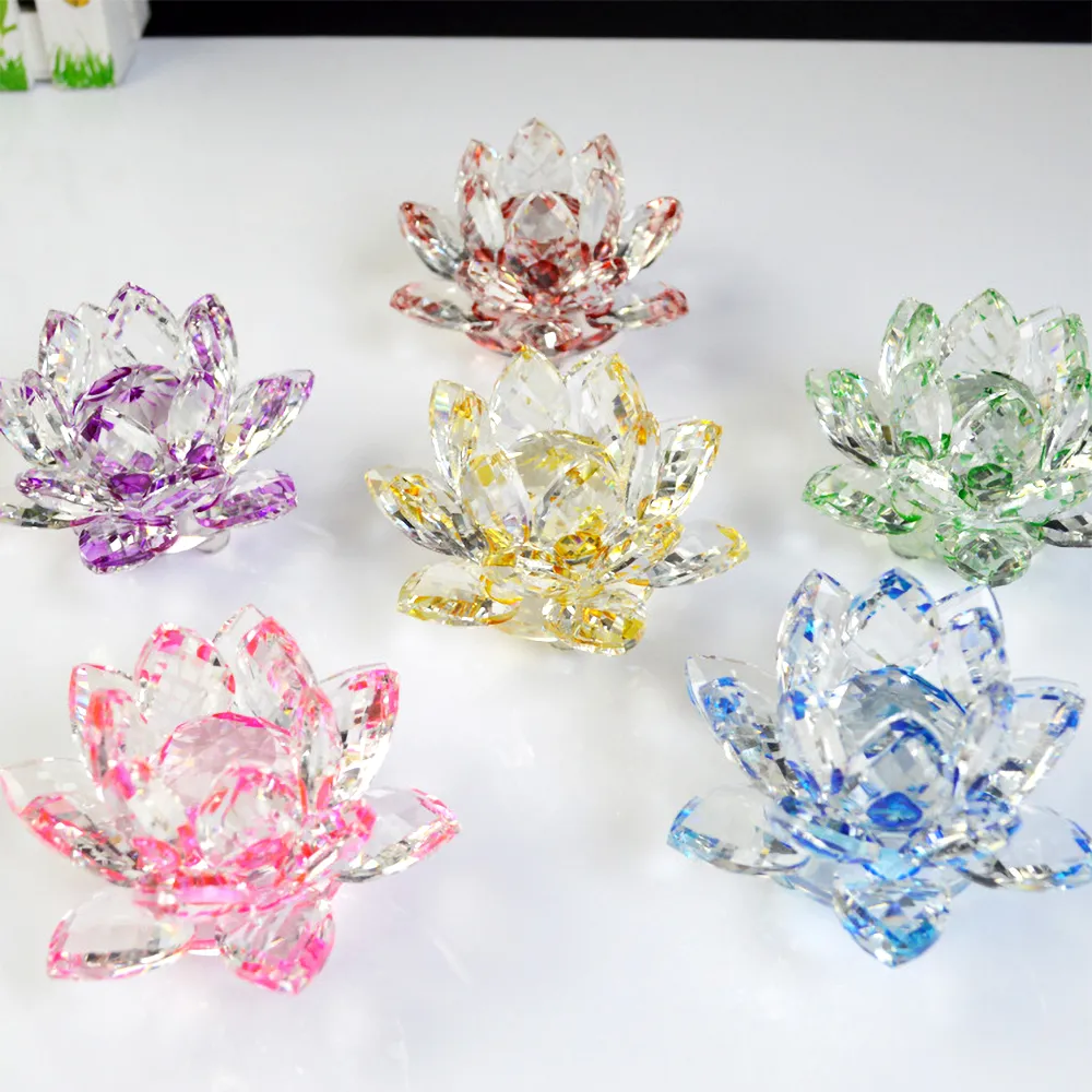 Colorful Crystal Lotus Flower Glass Figure Of 120mm Paperweight Feng ...