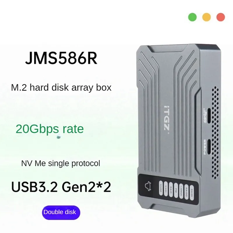 ITGZ USB 3.2 Type-C M.2 NVME Dual Bay SSD RAID Hard Drive Enclosure, Grey, 20Gbps, Mobile Hard ...