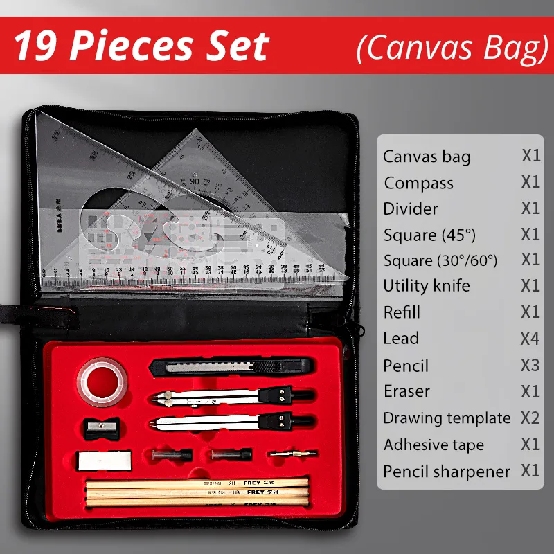 Professional Geometry Drawing Compass Set with Eraser, Ruler, and ...