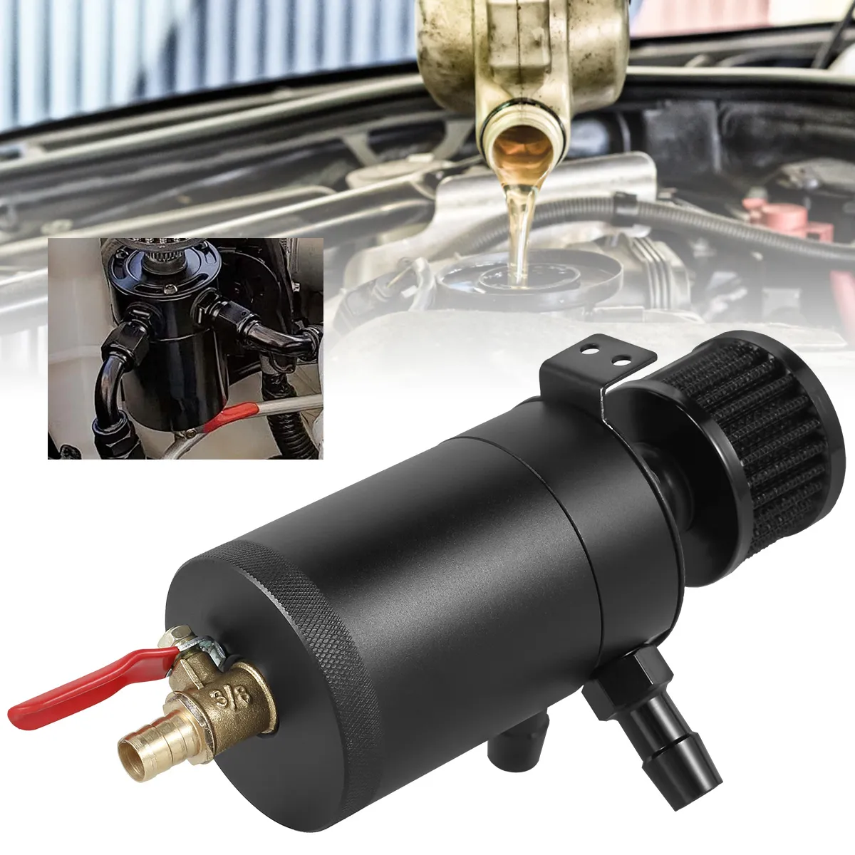 Aluminum Oil Separator Catch Can Kit With 2 Ports, 150ml Reservoir Tank ...