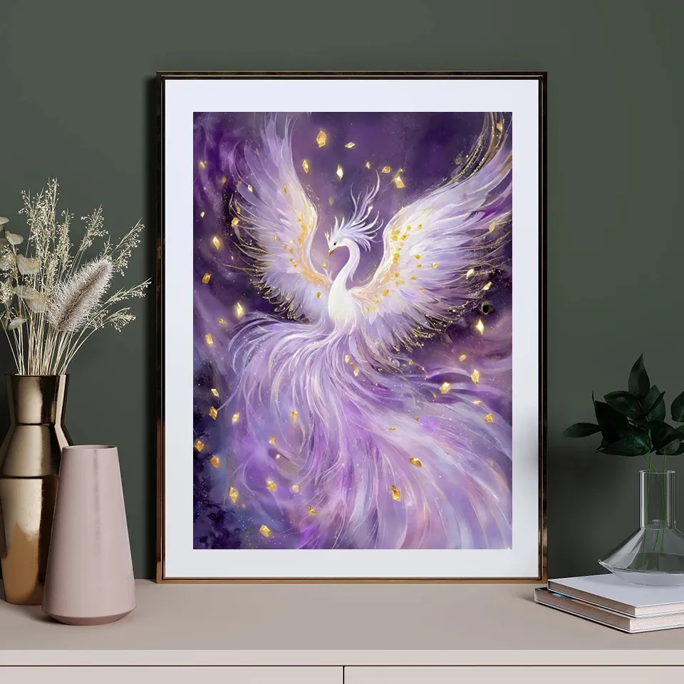 Rhinestone Diamond Art: Golden Purple Phoenix DIY Mosaic Cross Stitch ...
