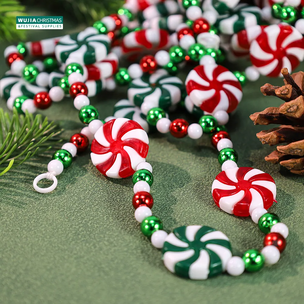Wooden Bead Decor 10 Foot Christmas Wooden Bead Garland - Red & White ...
