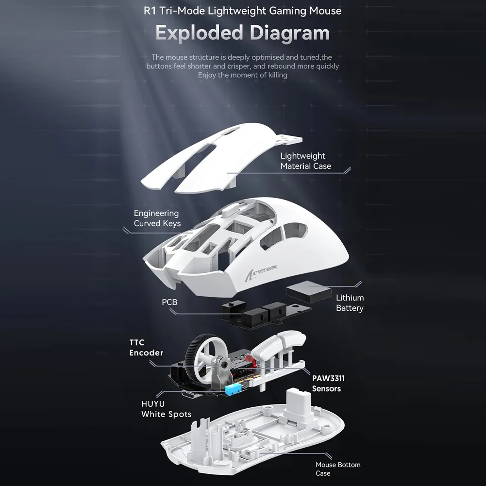 Attack Shark R1 Wireless Wired Gaming Mouse Adjustable DPI Ergonomic ...