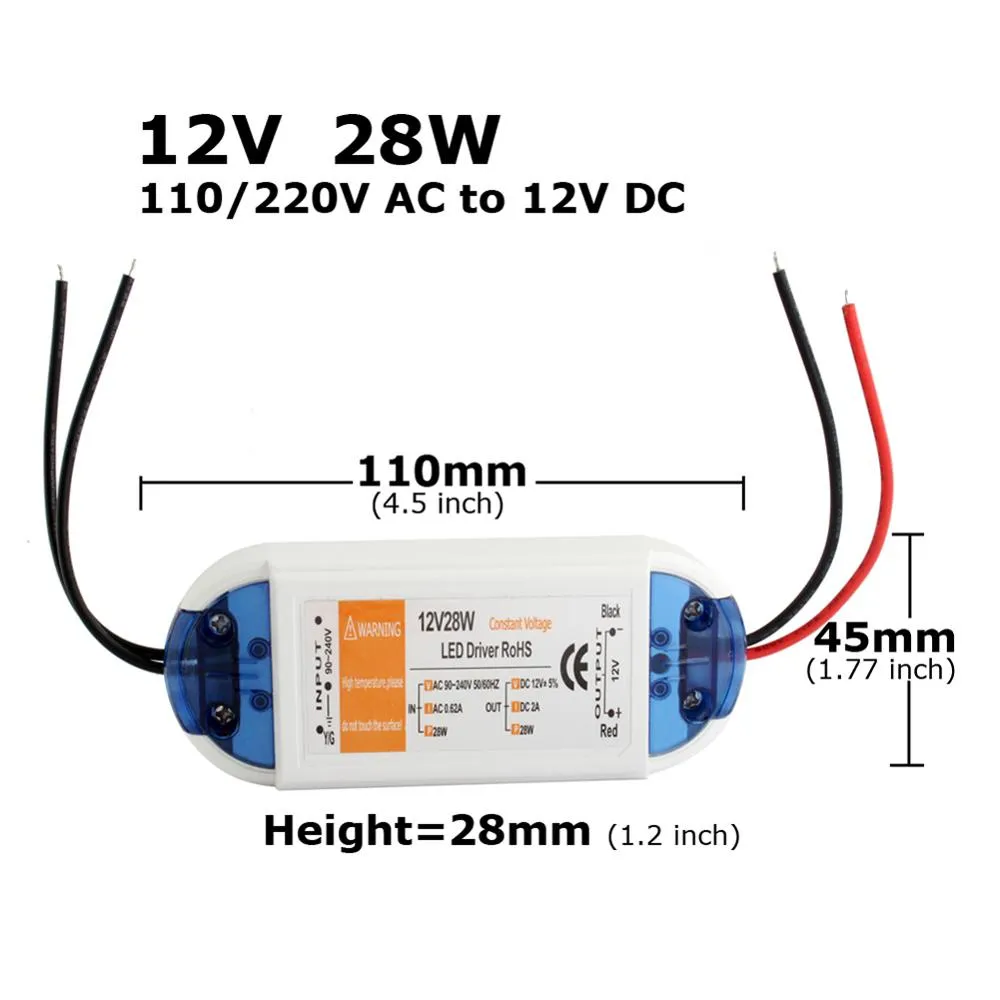 2024 Model 12V LED Driver, 5V Power Supply 18W 28W 48W 72W 100W, 220V ...