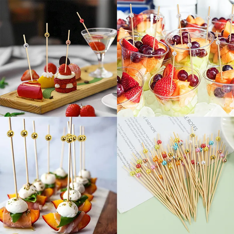 Gold Bamboo Picks with 100 Cocktail Fruit Toothpicks for Appetizers ...