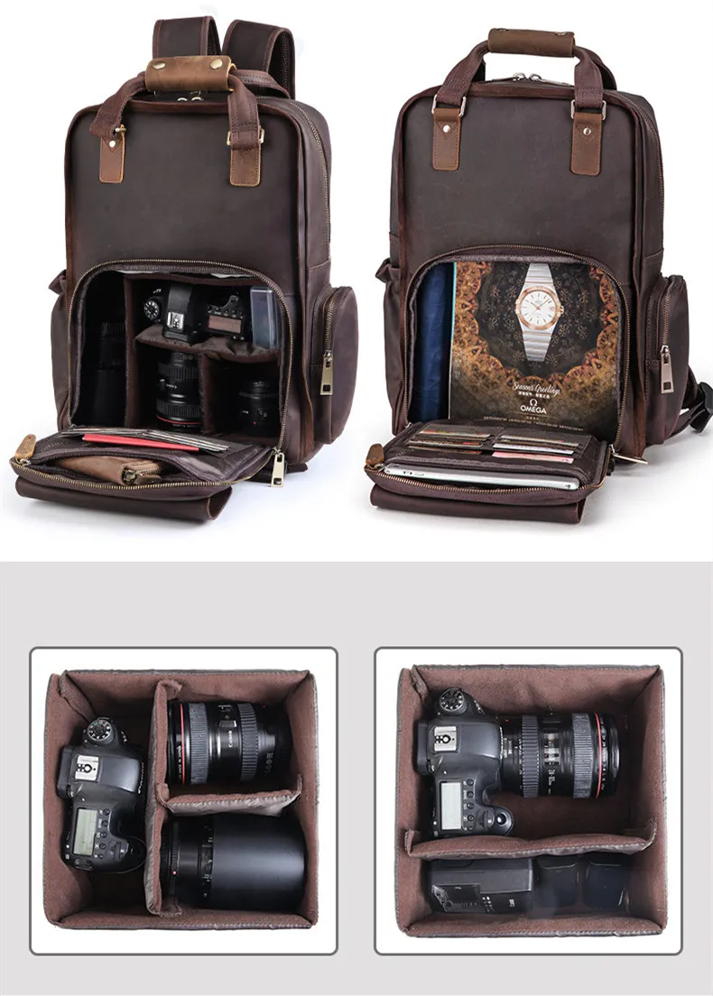 New Leather Outdoor Camera Backpack Retro Crazy... From Dh1798093, $179 ...