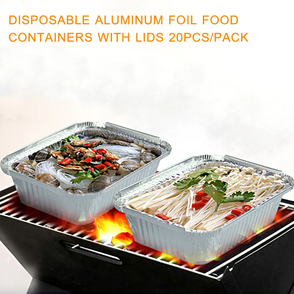 750ML Aluminum Foil Food Containers with Lids - 20-Pack Disposable Pans ...