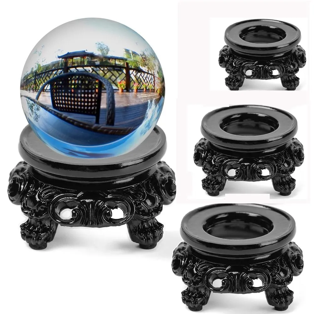 Black Resin Sphere Pedestal Carved Orb Display Stand for Crystals and ...
