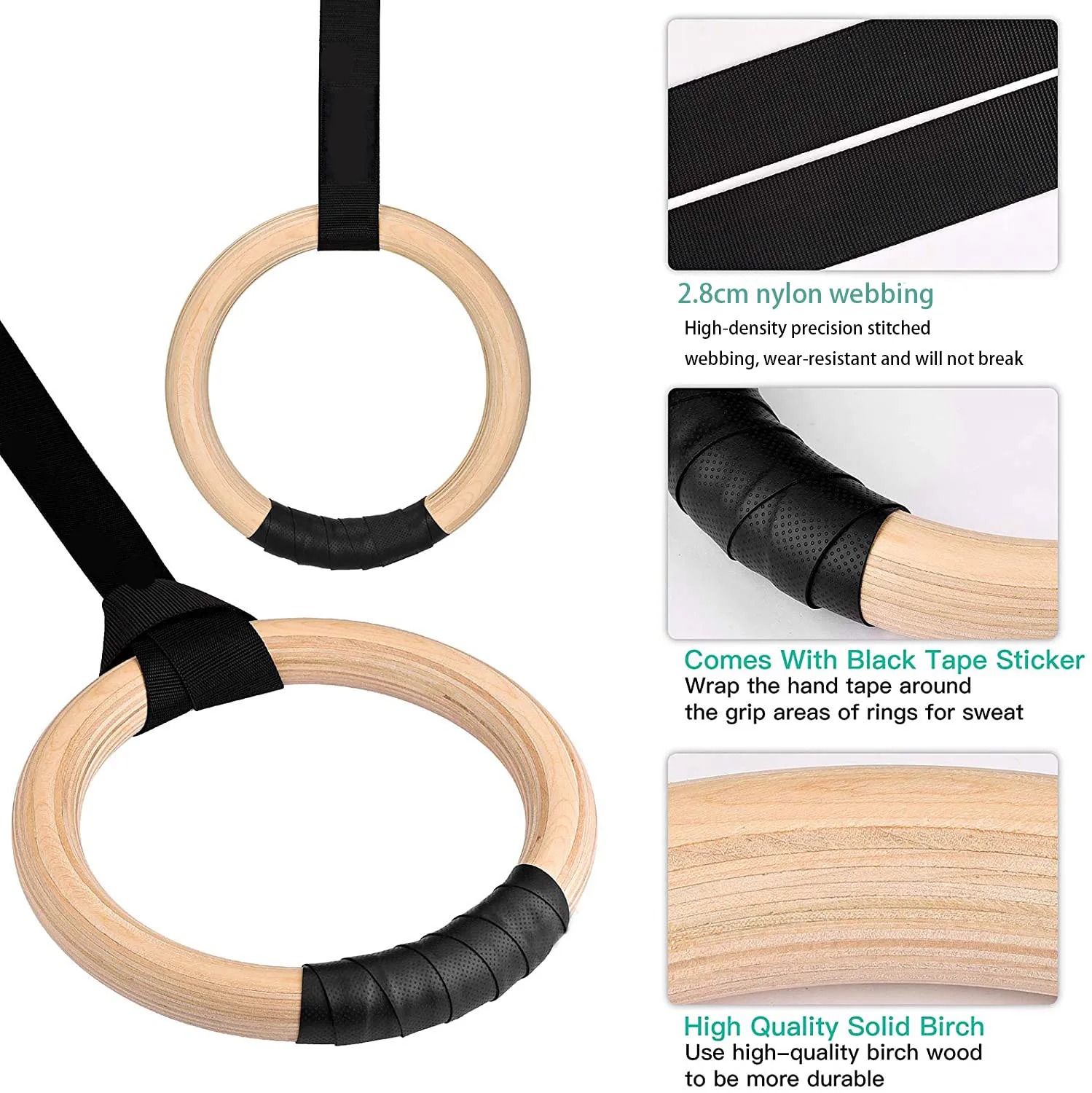 Sports Wood Gymnastic Rings with Adjustable Buckle Straps for Strength ...